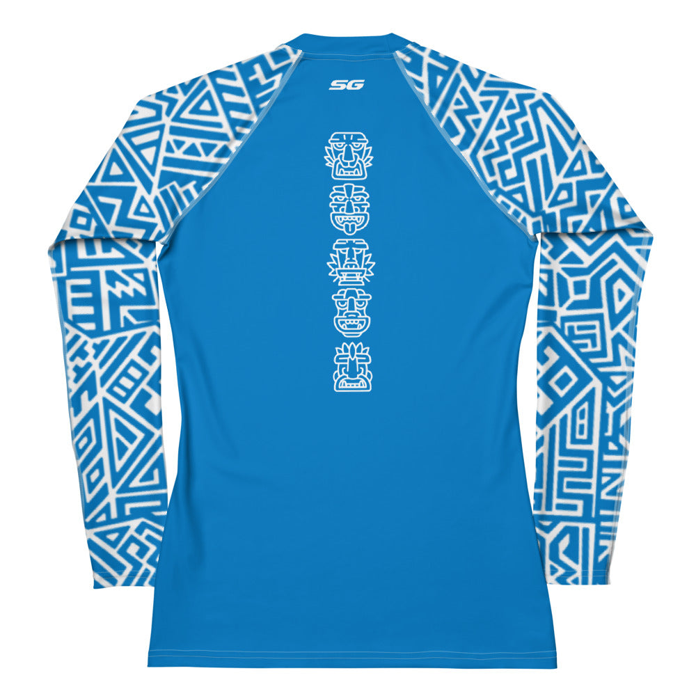 Women's SCUBA Rash Guard - Tiki (Blue) – Scuba Girl Apparel