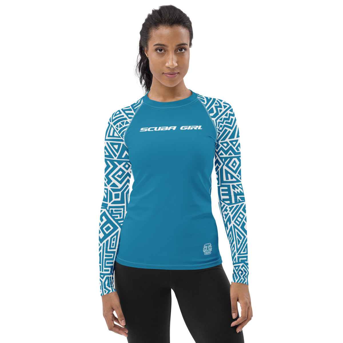 Women's SCUBA Rash Guard - Tiki (Teal) – Scuba Girl Apparel
