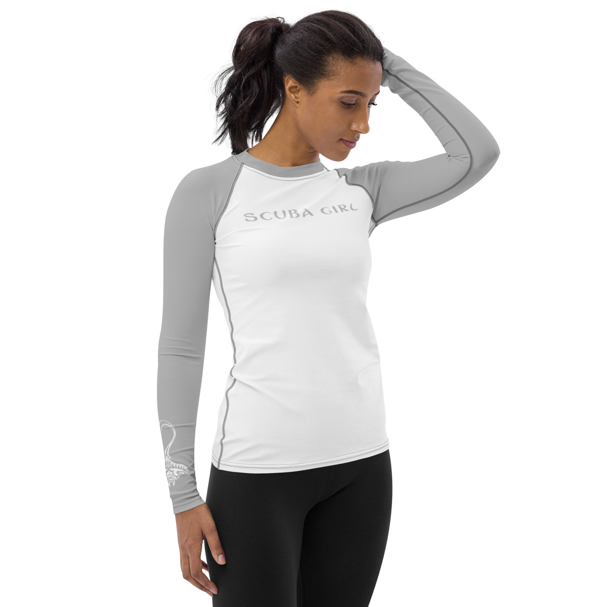 Women's Scuba Rash Guard - Tribal Ray (Gray) – Scuba Girl Apparel